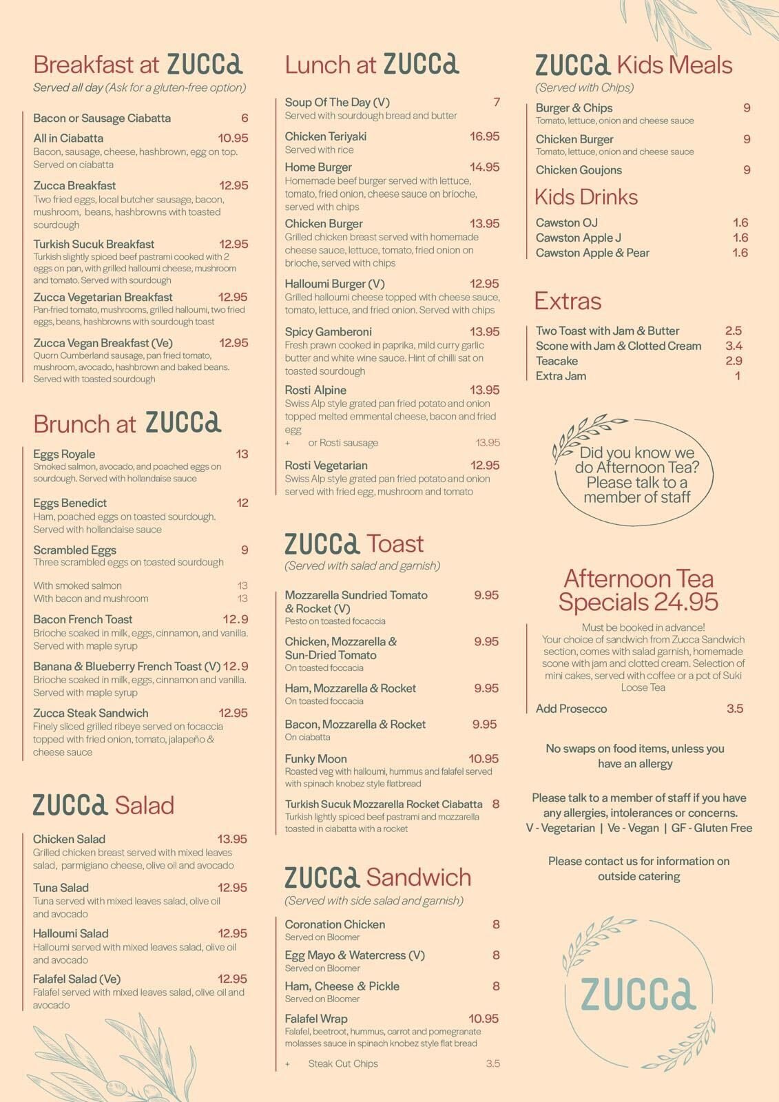 Our Menus - Zucca