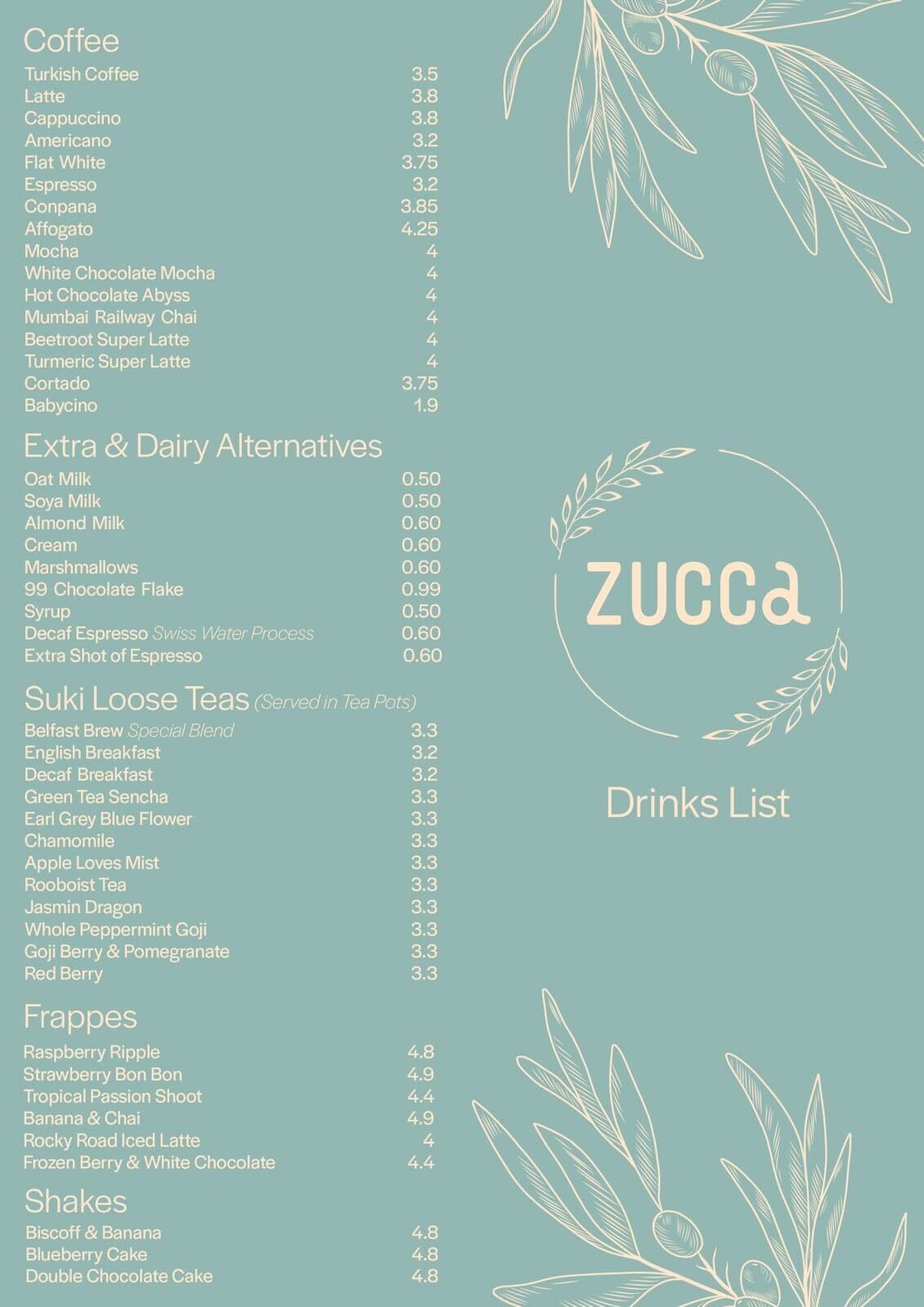 Our Menus - Zucca